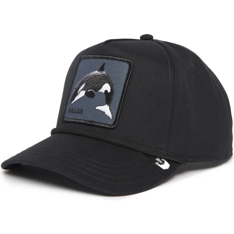 Cappellino nero con visiera curva snapback orca Killer Whale 100 The Farm All Over Canvas di ...