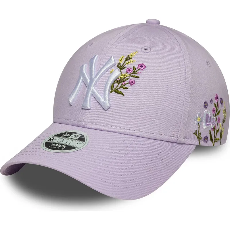Cappello curvo viola regolabile da donna 9FORTY Floral Icon dei New York Yankees MLB di New Era ...