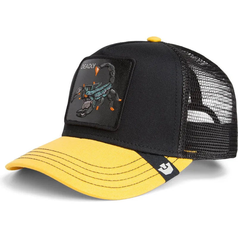Gorra trucker nera e gialla scorpione Deadly Sport The Farm di Goorin ...